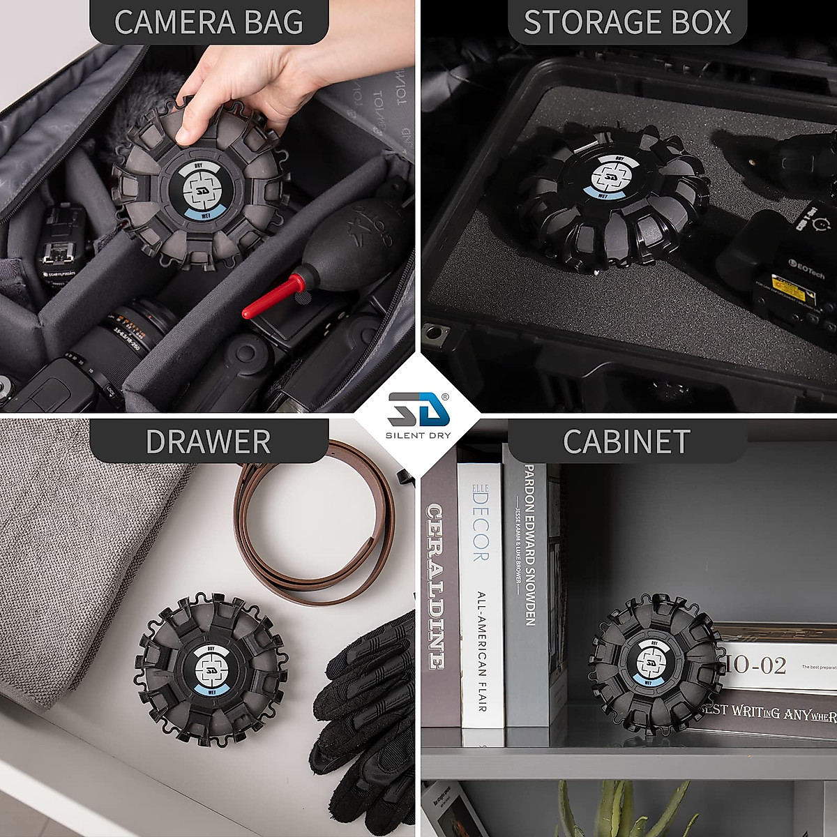 SILENT DRY Renewable Small Safe Dehumidifier Block, Rechargeable Portable Moisture Absorbers for Gun Accessories/Closet/Cabinet/Camera, up to 40L, 1 Pieces, Mine