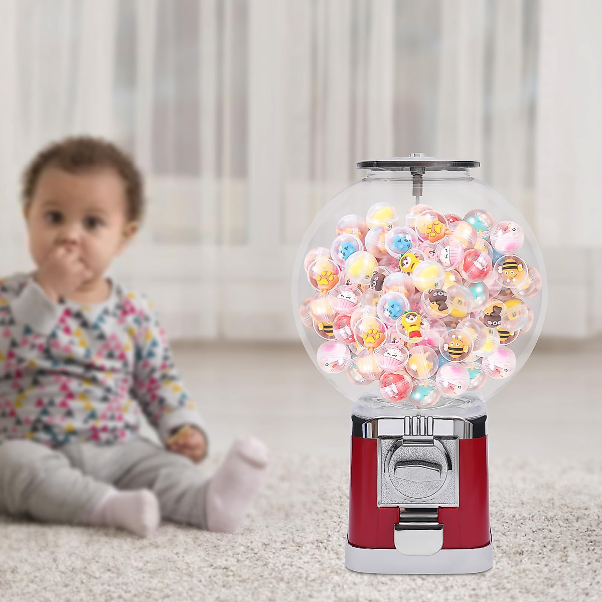 Gumball Machine, Gum Ball Candy Machine Mini Vending Machine Hold 500 Balls or Candies with a Diameter of 1.26 Inch, Candy Vending Machine for Birthdays, Christmas and Kiddie Parties (red)