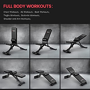 PASYOU Adjustable Weight Bench,880LB Weight Capacity for Strength Training Bench Press Foldable Incline Decline Bench for Full Body Workout PA500