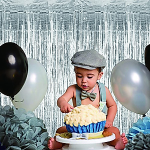 TONIFUL 3Pcs Silver Door Streamers,Silver Photo Booth Backdrop Metallic Streamers Silver Foil Fringe Curtains for Birthday,Christmas,New Year,Bachelorette,Grad Party Streamers Decor(9.9ft x 8.2ft)