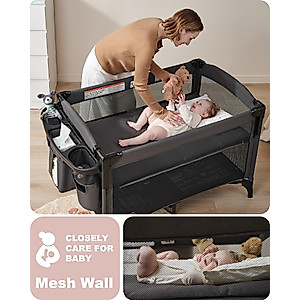 AirClub Baby 4 in 1 Bassinet Bedside Sleeper, Baby Bedside Crib Sleeper, Playard, Portable Diaper Changing Table, Baby Bassinet for Newborn Baby