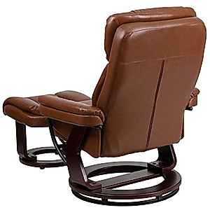 Flash Furniture Allie Contemporary Multi-Position Recliner and Curved Ottoman with Swivel Mahogany Wood Base in Brown Vintage LeatherSoft