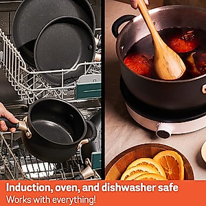 Meyer Stainless Steel Dutch Oven, 5 quart Stock Pot, 9.5" Induction Compatible Stockpot, Dishwasher Safe Casserole Pot, Oven Safe, Matte Black with Silicone Handles, Accent Series Cookware