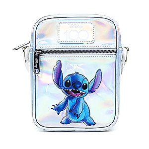Disney Bag and Wallet Combo, Disney 100 Lilo and Stitch Stitch Pose Iridescent Holographic, Oil Slick Vegan Leather