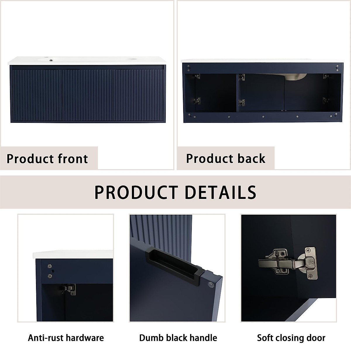 48" Wall Mount Bathroom Vanity with Drop-Shaped Resin Sink, Elegant Floating Bathroom Vanity and Sink Combo Set, Bathroom Vanities Cabinet with Doors and Hidden Handle (Blue, 48in)