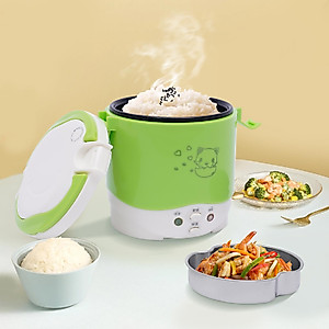 Portable Travel Rice Cooker For Car, 12V 1 Cup Mini Rice Cooker Steamer with Non Stick Pot, 0.26gal Electric Rice Cooker, Keep Warm 2h (Green)