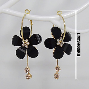 ANDPAI Elegant Romantic Bohemian Crystal Acrylic Rose Flower Dangle Drop Earrings Five Leaves Exaggerated Round Hoop long Tassel Earring for Women Statement Jewelry Gifts (Black)