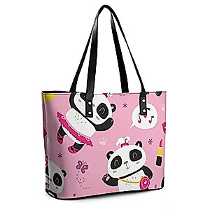 Womens Handbag Panda Patterns Leather Tote Bag Top Handle Satchel Bags For Lady