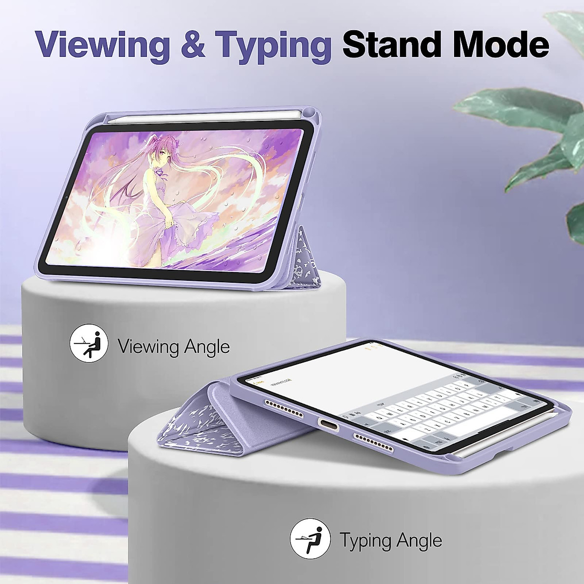 Fintie SlimShell Case for iPad Mini 7 (A17 Pro) 2024 / iPad Mini 6 2021 - [Built-in Pencil Holder] Soft TPU Protective Stand Back Cover for iPad Mini 7th/6th Generation 8.3 Inch, Composition Lilac