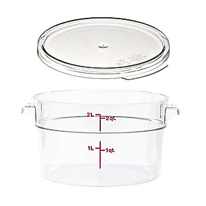 Cambro RFSCW2135 Camwear 2-Quart Clear Round Food Storage Container with Cambro RFSCWC2135 Clear Round Lid