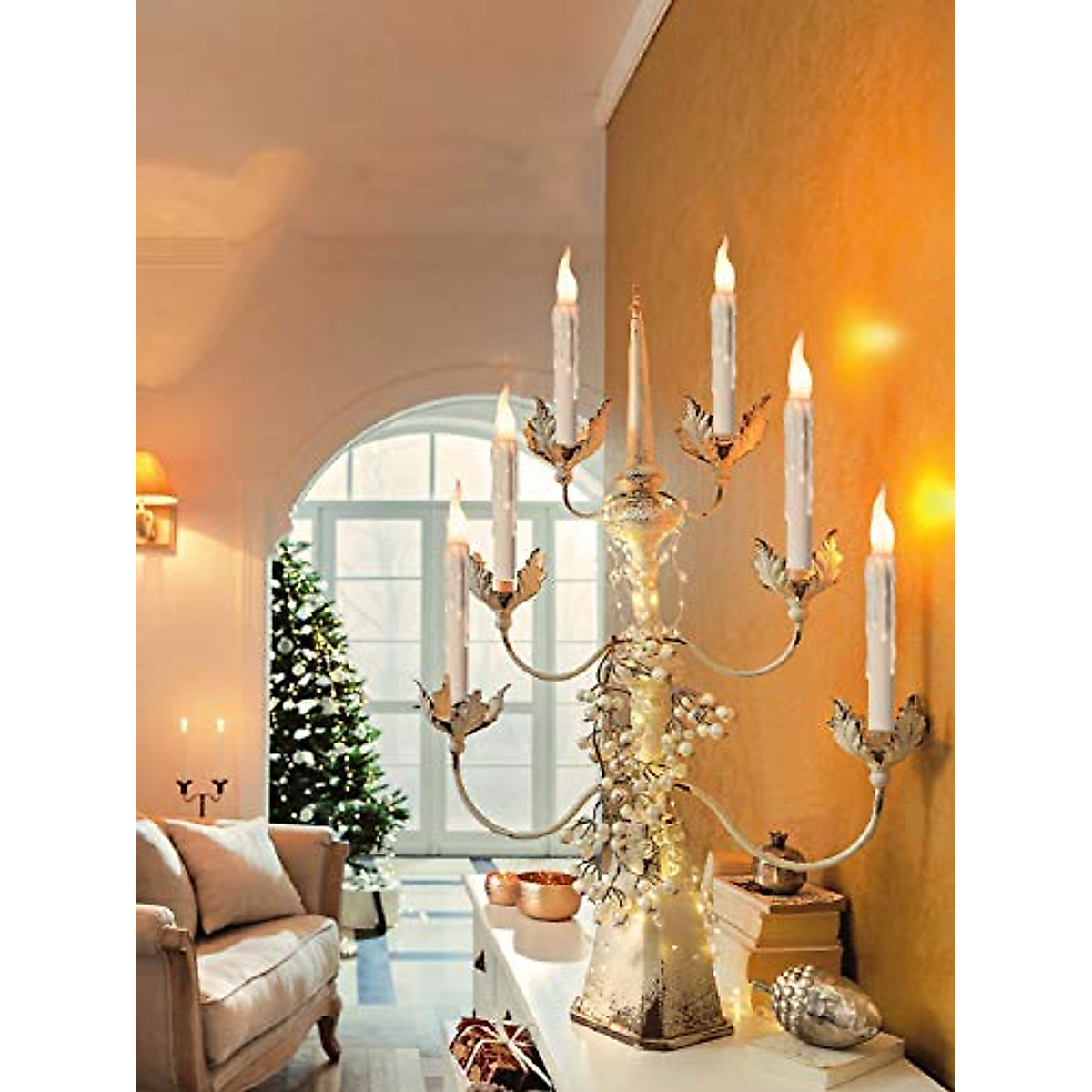 Advocator 6pcs Dripless Battery Operated Fake Flickering Led Candles with Timer (6 Hrs on 18 Hrs Off) Window Votive for Candlesticks Table Taper Candle for Halloween Christmas Festival Party