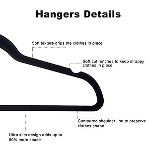 Black Velvet Hangers,Closet Hangers for Clothes,Non-Slip Hangers Pack of 10,Multi-Purpose Hangers,Silver Hanger Hooks spacesaver