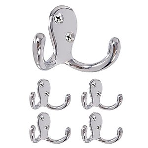 HOWTOOL Double Robe Hook 5 Pack Chrome with Screws Wall Mounted Towel Scarf