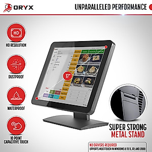 ORYX 17-inch Capacitive LED Multitouch Screen POS Monitor - Waterproof True Flat Seamless Design - USB Port, VGA & HDMI Input - Home, Office, Retail, Restaurant, Gym, Bar [No Driver Required]