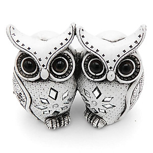 Rockin Owl Figurine Couple Set Cute Statue, Unique 2 White Owls Together - Nice Decoration for Home Office, White/Black