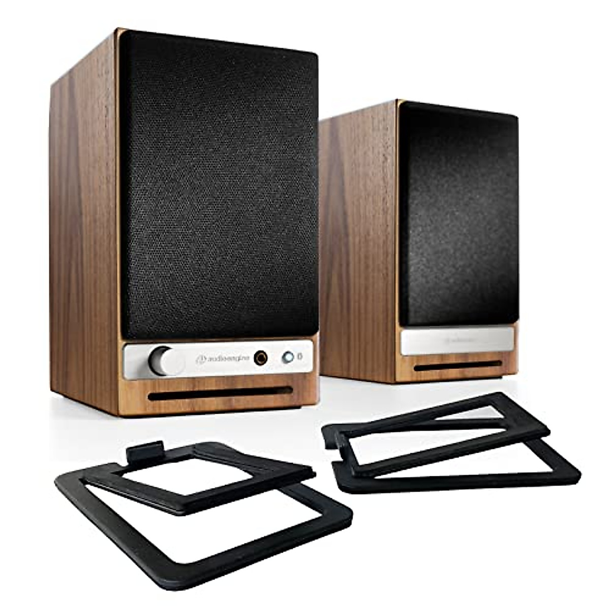 Audioengine HD3 Powered Bluetooth Speakers and DS1M Metal Desktop Speaker Stands Bundle (Walnut)
