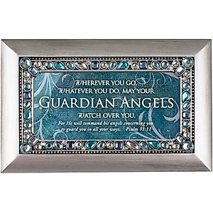 Cottage Garden Guardian Angels Watch Over You Brushed Silvertone Jewelry Music Box Plays Amazing Grace