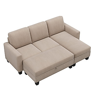 L-Shaped Upholstered Corner Sofa Convertible Sleeper Couch Bed,Modern Textured Fabric Upholstery Sectional Sofa & Couch with Storage Ottoman and Chaise for Home Apartment Living Room Furniture Sets