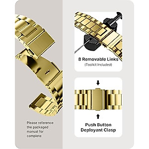 Fullmosa 18mm Stainless Steel Watch band, Quick Release Link Watch Strap Bracelet Compatible with Garmin Vivoactive 4S/Vivomove 3S/Active S/Venu 2S/Move 3S, Golden