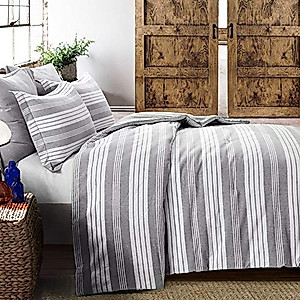 Lush Decor Gray and White Farmhouse Recycled Yarn-Dyed Cotton Stripe 5-Piece Comforter Set (King)