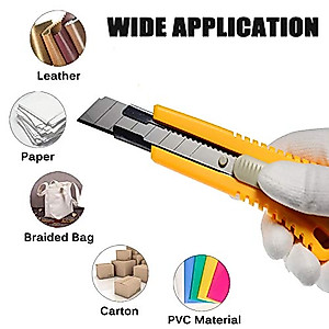 WEKOIL Utility Knives Retractable Box Cutter,18mm Wide Snap Off Blade Knife,11 Carbon Steel Blades,Hobby Art Paper Knives with Comfortable Handle,Heavy Duty for Office Home Warehouse,Yellow