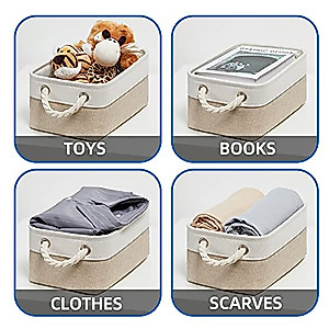 Temary Small Fabric Storage Baskets 6 Pcs Decorative Baskets Bins for Gifts Empty Foldable Storage Baskets with Handles for Organizing Shelf, Towels, Toys (White&Khaki,11.8 L x 7.9 W x 5.3 H inches)