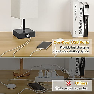 BesLowe Bedside Lamps with USB Charging Ports, Table Lamps Set of 2, Nightstand Lamps, Minimalist Modern with Pull Chain Switch and Beige Fabric Shade for Bedroom Living Room Home Office Kid’s Room