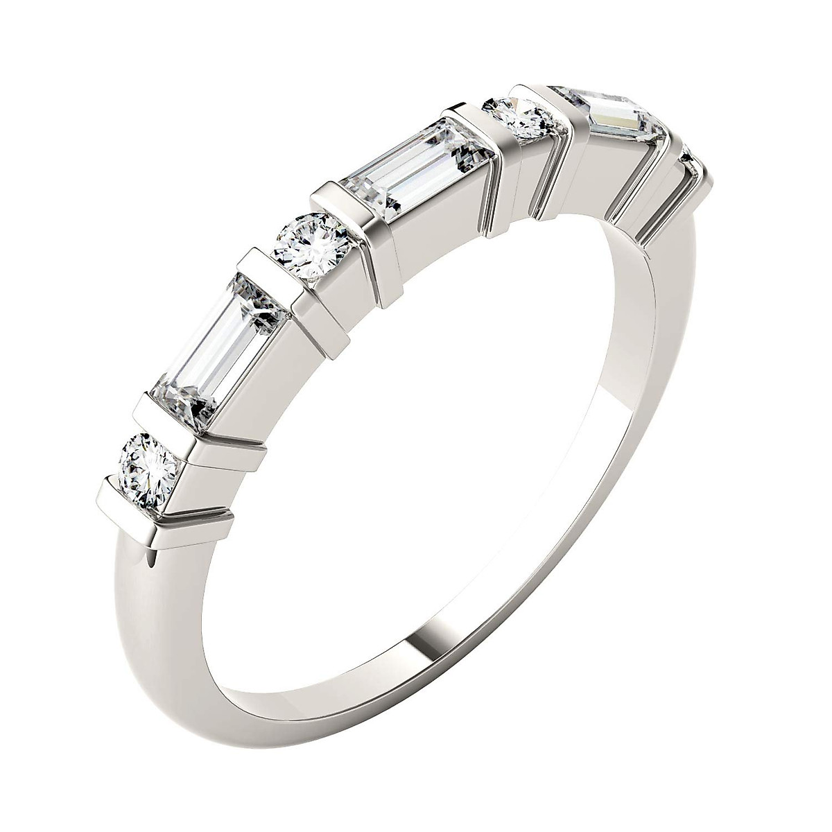 14K White Gold Moissanite by Charles & Colvard 4x2mm Step Cut Baguette Wedding Band-size 5 0.47cttw DEW