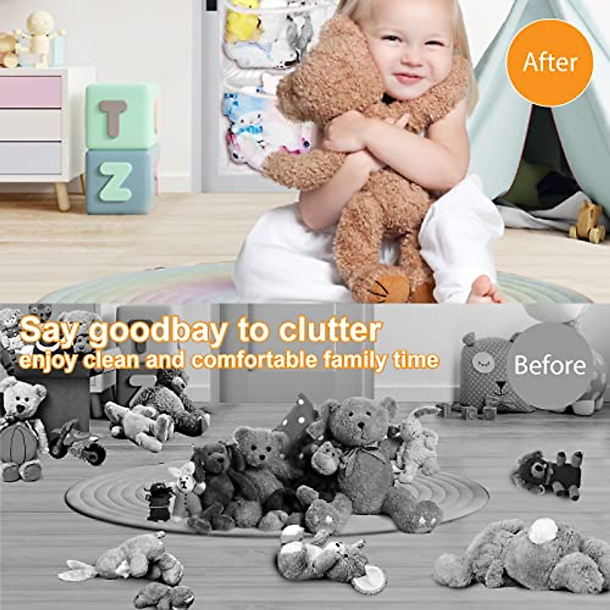 Adgoaler Stuffed Animal Storage, Over Door Stuff Animals Organizer with 4 Large Pockets for Kids Plush Stuffies, Hanging Toy Plush Storage for Nursery, Bedroom, Easy Installation (White)