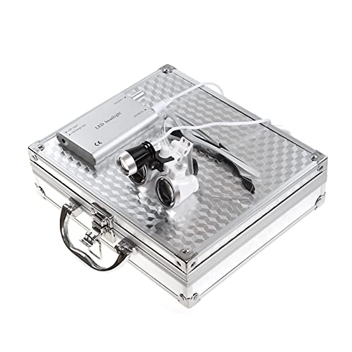 SuperElight 3.5X 420mm Working Distance Surgical Binocular Loupes Optical Glass with LED Head Light Lamp+Aluminum Box Silver