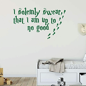 I Solemnly Swear That I Am Up To No Good Wall Decal with Footprints - Marauder's Map Themed Vinyl Lettering for Home or Bedroom Decor