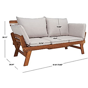 Safavieh PAT7300E Collection Emely Acacia Wood Expandable Loveseat Outdoor Daybed, Natural/Light Grey