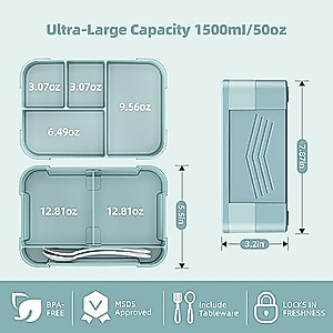 Lunch Bento Box for Kids, Stackable Bento Lunch Containers for Adults 50oz Leakproof Lunchbox with 7 Compartments Built-in Utensil Set for Kids Back to School,On-the-Go Meal and Snack Packing-Blue