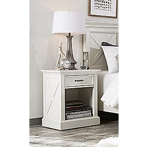 Home Styles Seaside Lodge Nightstand in White Finish, Wide Frame, Plank Top Design with One Drawer and Open Storage, Frame Constructed from Mahogany Wood Solids