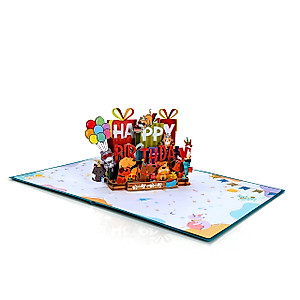 CUTPOPUP Birthday Card Pop Up, 3D Greeting Card (Animals Happy Birthday Text)