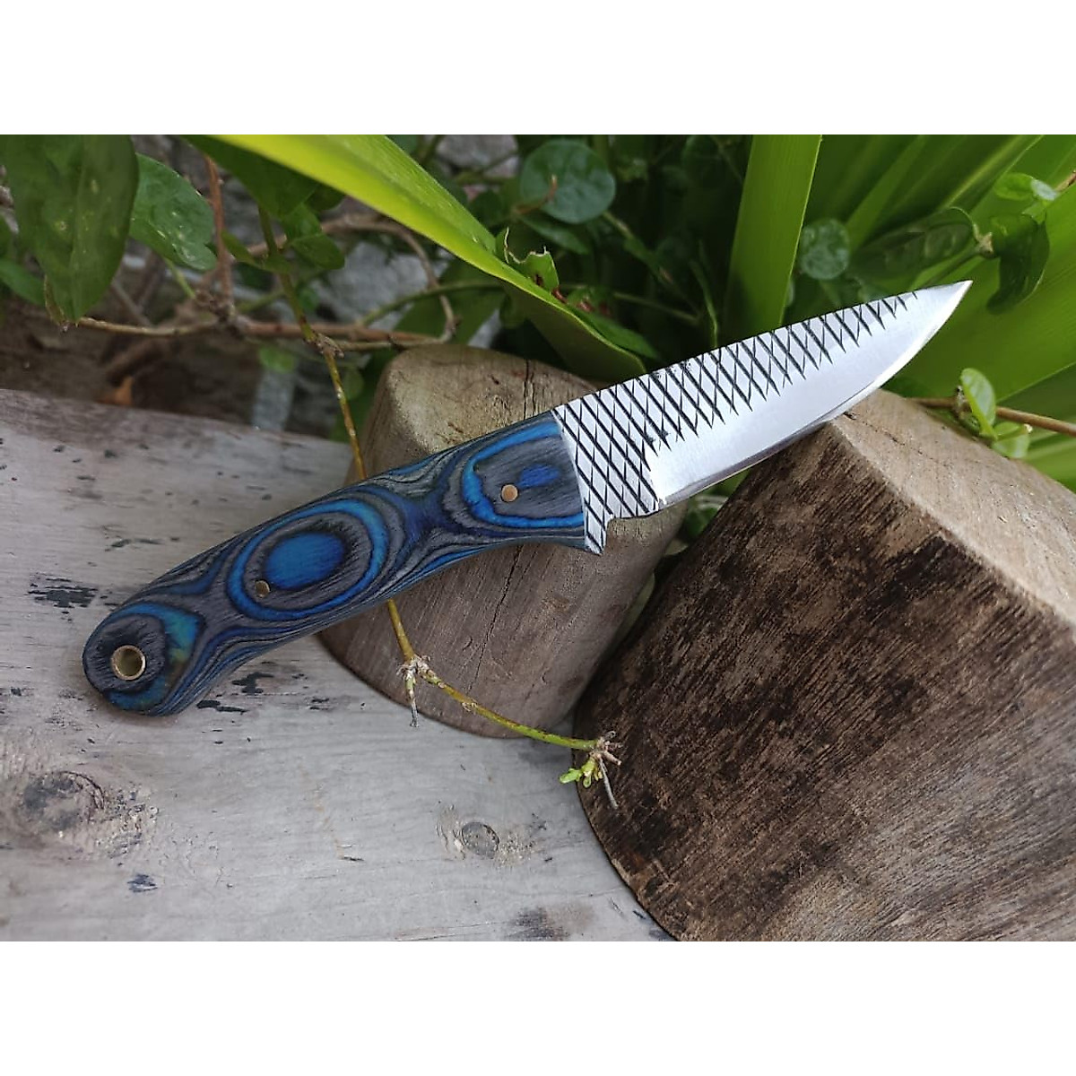 KNIVES KING 7" Handmade Fixed Blade Pointed Cowboy Skinner/Hunting knife with Leather Sheath, Farrier Rasp Steel Razor Sharp Blade and Hrd wood Handle for Hunting, Bushcrafting, Camping and Hiking.