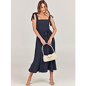 ANRABESS Women's Elegant Bridesmaid Dresses Square Neck Ruffle Split Midi Formal Dress for Wedding Guest Cocktail Party 2023 Gradution Prom Evening Night Dresses 893zanglan-L Navy Blue