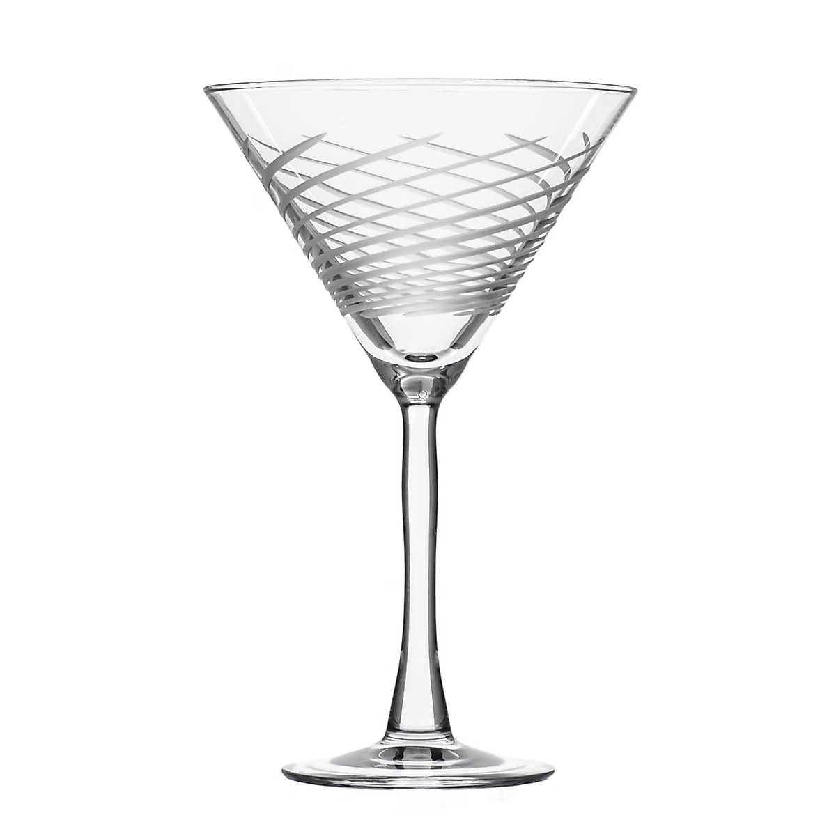 Rolf Glass Cyclone Martini Glass - Set of 4 Stemmed 10 Ounce Martini Glasses - Lead-Free Glass - Diamond-Wheel Engraved Cocktail Glasses - Made in the USA