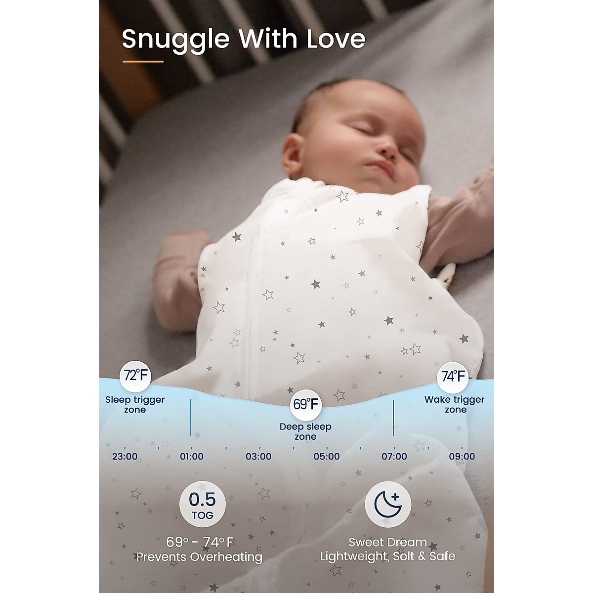 TotAha Light Baby Sleep Sack, Stretchy Sleepsack, Silky Comfort, Buttery Soft, Swaddle Transition Sleeping Bag, 2-Way Safe Zippers, Baby Wearable Blanket for 0-3-6-12-18-24 Months 0.5 TOG