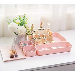 Backerysupply Set Of 12 Pink Color Plastic Desk Drawer Organizers For Makeup Bathroom Office Kitchen Vanity Drawer Storage Box Container