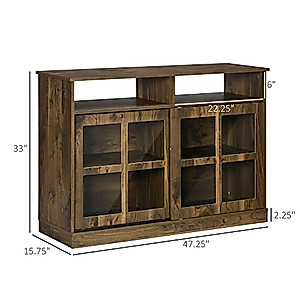 HOMCOM Sideboard with Glass Sliding Doors, Buffet Cabinet, Coffee Bar Cabinet with Adjustable Shelf, Walnut