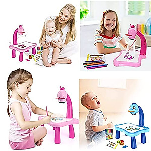 KETIEE Drawing Projector Table for Kids, Trace and Draw Projector Toy Set, Art Projector Painting Table Board Toy with Light & Music, Educational Drawing Toys for Toddler Boys Girls Age 3+ (Pink)
