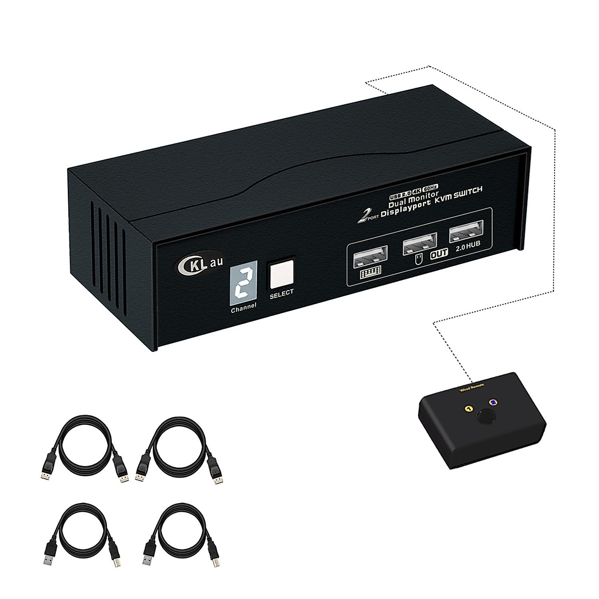 2 Port Displayport KVM Switch Dual Monitor 4K@60Hz 2K@144Hz with Cables, USB 2.0 Hub, Digital Display for 2 Computers 2 Monitors Sharing Keyboard Mouse Video