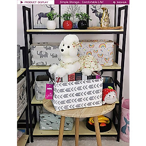 INGHUA Rectangular Storage Basket Fabric Organizer Bin for Toys,Books,Clothes,Gifts,Pets-Perfect for Home,Office,Nursery,Dorm,Shelf(Rec Grey Arrow)
