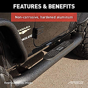 ARIES AL231008 Big Step 4-Inch Round Black Aluminum Nerf Bars, Select Jeep Wrangler JK