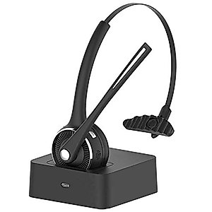 Office Headset with Mic,Wireless Bluetooth Headphone,Noise Cancelling Trucker Bluetooth Headset,Handsfree Headset with Charging Dock for Call Center,Home,Smartphones,PC