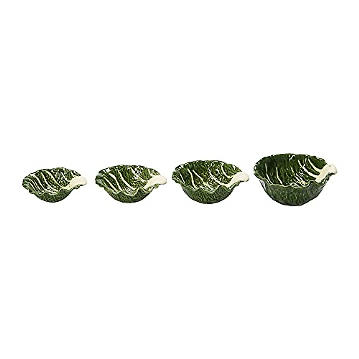 Creative Co-Op Hand-Painted Cabbage Shaped Stoneware, Set of 4 Bowl, Green, 4
