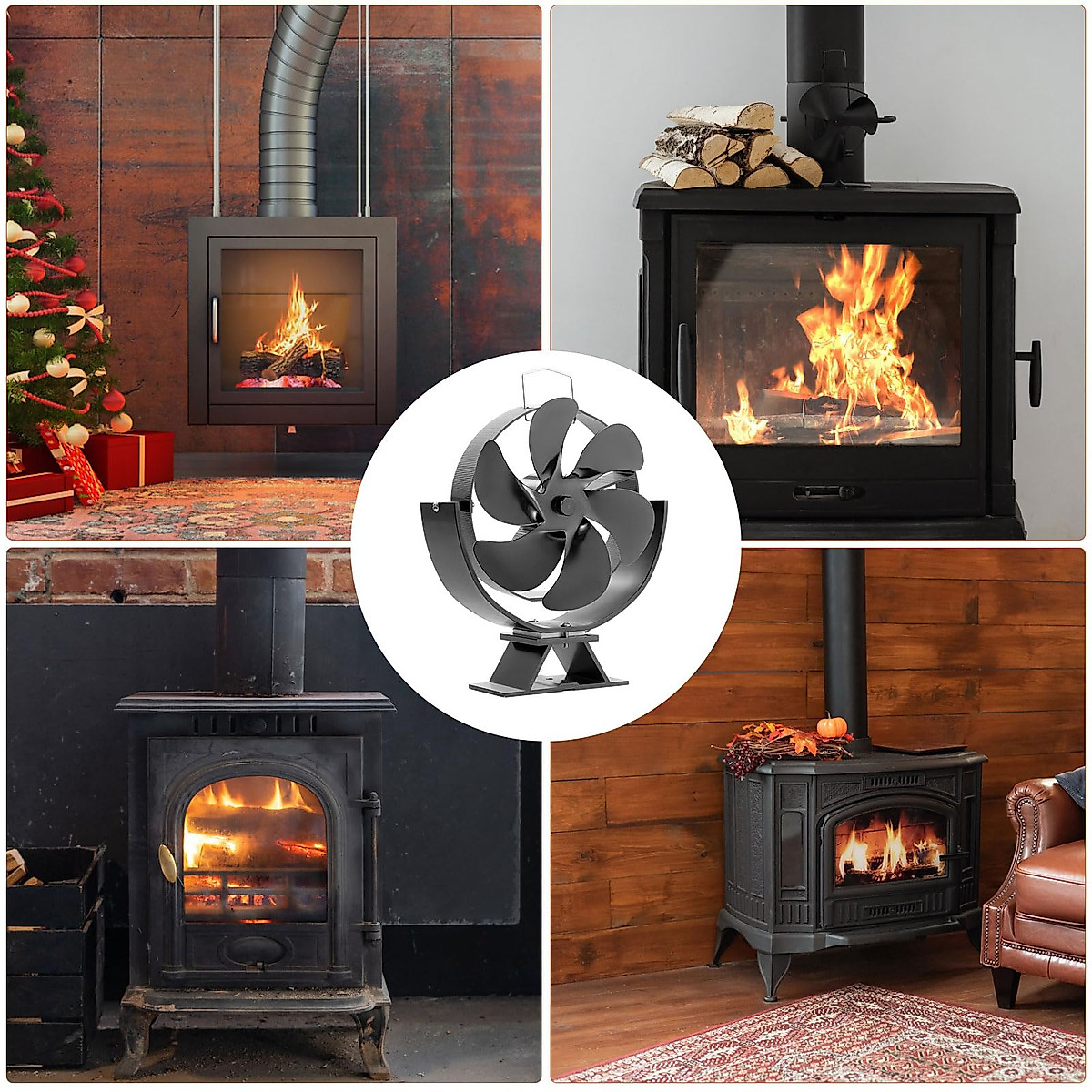 Wood Stove Fan, Adjustable Angle Heat Powered Fireplace Fan, 6 Blades Heat Powered Stove Fan for Wood/Log Burner/Fireplace/, Non Electric Fireplace Fan,Saving Fuel Efficiently 4.3 * 8.5inch