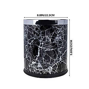 CLISPEED Automotive Garbage Cans Round Marble Trash Can Garbage Container Bin Recycle Trash Can Open Office Wastebasket Double Layer Garbage Can for KTV Bar Bathroom Black Car Trash Cans