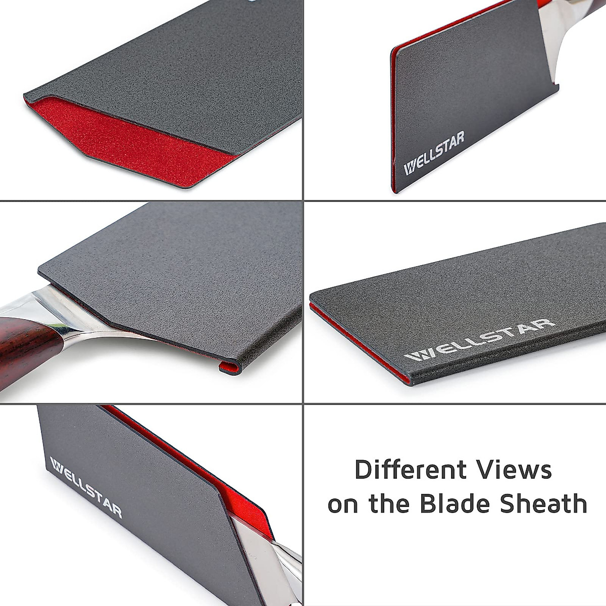 WELLSTAR Big Knife Edge Guard, Wide Meat Cleaver Knife’s Blade Covers, BPA Free ABS Protective Blade Sheath, Non-Scratch Felt Lining Butcher Chef Knife Cover (Knives not included)